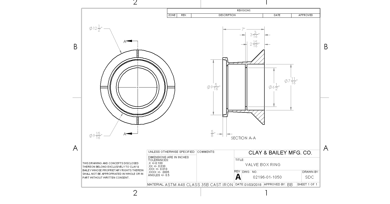 Cast Iron Valve Box Ring & Lid 2196 - Clay & Bailey Manufacturing Co.